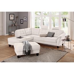 Ecksofa Home Affaire, B:260cm H:89cm T:214cm, beige, Struktur fein (100% Polyester);Flachgewebe (100% Polyester);Luxus-Microfaser (90% Polyester, 10%