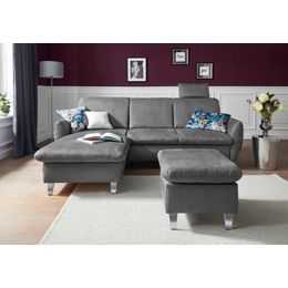 Sit & More Ecksofa SIT & MORE, B:245cm H:93cm T:164cm, grau, Wohnzimmer, Sofas, "Daytona L-Form", mit Federkern, einer Kopfstütze und wahlweise mit Bettfunktion