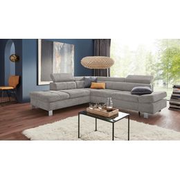 Ecksofa, B:272cm H:98cm T:232cm, grau, exxpo - SOFA FASHION, Luxus-Kunstleder;Webstoff (100% Polyester);Webvelours (100% Polyester), Wohnzimmer,