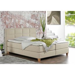 Boxspringbett Home Affaire, B:191cm L:209cm, beige, Struktur fein (100% Polyester), Komplettbetten, "Casey", in 5 Breiten, 3 Ausführungen, 2