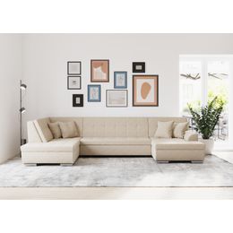 Wohnlandschaft DOMO collection, B:364cm H:83cm T:201cm, beige, 95% Polyester, 5% Nylon, Sofas, "Treviso incl. Zierkissen, moderne Steppung, XXL: