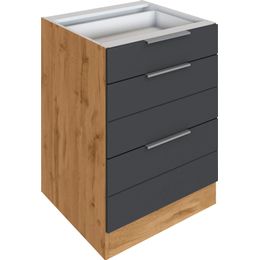 Auszugsunterschrank KOCHSTATION, B:60cm H:82cm T:60cm, grau, MDF, Schränke, "KS-Luhe", 60 cm breit, hochwertige MDF-Fronten mit waagerechter Lisene