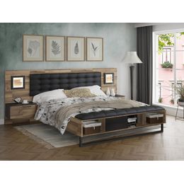 Bettanlage FORTE, schwarz, FSC-zertifizierter Holzwerkstoff, Schlafzimmerm&ouml;bel-Sets, "Jakobina, Made in Europe, viel Stauraum/ Regale, Nachttisch",