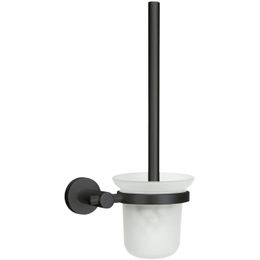 WC-Garnitur Kleine Wolke, B:15,1cm H:34,3cm L:11,8cm, schwarz, Aluminium, Glas, Reinigungsb&uuml;rsten, "Apollo Nero", Wandbefestigung