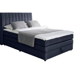 Boxspringbett Alina, B:131cm L:212cm, blau, Feinstruktur TRA (100% Polyester), Jugendzimmer, Komplettbetten, "Marvin", inklusive Bettkasten und