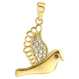 Firetti Damen Kettenanhänger "Schmuck Geschenk Gold 375 Halsschmuck Anhänger Halskette Taube", Gelbgold 375, 0,8 g, rot, Gelbgold 375,