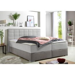 Boxspringbett Maintal, L:210cm, grau, Bezug Microfaser aus 100% Polyester, Komplettbetten, mit Bettkasten und Topper