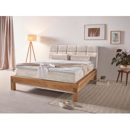Boxspringbett Home Affaire, B:179cm L:231cm, beige, Polyester, Komplettbetten, "Villads", Liegefläche: 160/200 cm aus Balkeneiche,