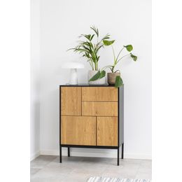 Sideboard ACTONA GROUP, B:80cm H:103cm T:40cm, schwarz, MDF, Metall, Papier, Wohnzimmer, Sideboards, mit Wildeiche-Nachbildung, 3 Türen und 2