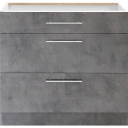 Wiho-K&uuml;chen Unterschrank WIHO K&Uuml;CHEN, B:90cm H:82cm T:57cm, grau, K&uuml;che, Schr&auml;nke, "Cali", 90 cm breit, mit 2 gro&szlig;en Ausz&uuml;gen ohne Arbeitsplatte
