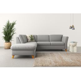 Ecksofa Home Affaire, B:252cm H:86cm T:213cm, grau, 100% Polyester, Wohnzimmer, Sofas, "Trelleborg L-Form", Federkern-Polsterung, wahlweise mit