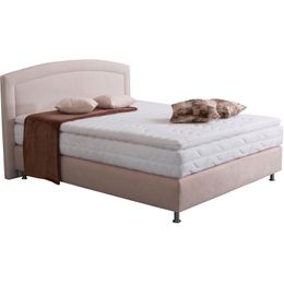 Boxspringbett, B:154cm L:210cm, beige, Westfalia Schlafkomfort, Bezug Unterbox und Kopfteil: Mikrovelours, strapazierfähig und pflegeleicht (100%