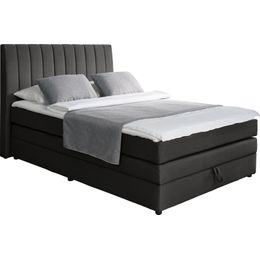 Boxspringbett Alina, B:151cm L:212cm, schwarz, Struktur fein XBO (100% Polyester), Jugendzimmer, Komplettbetten, "Marvin", inklusive Bettkasten und
