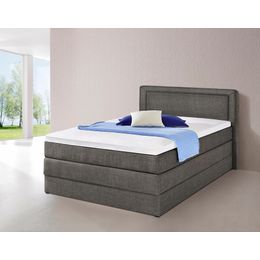 Boxspringbett Hapo, grau, Kopfteil, seitliche Unterbox und Obermatratze sind mit pflegeleichtem Feinstrukturstoff in Leinenoptik (100% Polyester)