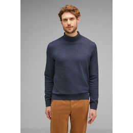 Street One MEN Herren Stehkragenpullover, blau, Gr. XXL, unifarben, Web, 100% Baumwolle, Pullover, in Melange Optik