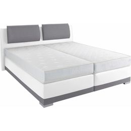 Boxspringbett Maintal, B:192cm L:212cm, grau, Strukturstoff-Bezug 100% Polyester;Kunstleder 100% PU;Bezug der Spiegelfläche Matratzendrell aus 100%