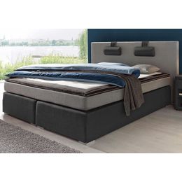 Boxspringbett, schwarz, ATLANTIC HOME COLLECTION, Das Kopfteil, die Obermatratze, die untere Box, die Nackenkissen und der Topper des