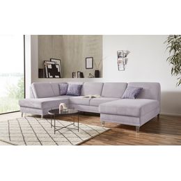 Sit & More Wohnlandschaft SIT & MORE, B:319cm H:89cm T:190cm, silber, Sofas, "Clio U-Form", wahlweise mit Bettfunktion und Bettkasten, inklusive Federkern