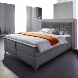 Boxspringbett Inosign, B:169cm L:212cm, grau, Bezug Topper 100% Polyester;Kunstleder, Komplettbetten, "Coos", mit besonderer Steppung im Kopfteil, 3