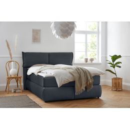 Boxspringbett Andas, B:168cm L:225cm, blau, Struktur weich (85% Polyester/15% Nylon), Komplettbetten, "Jenson", in 4 Farben, 4 Breiten, 3