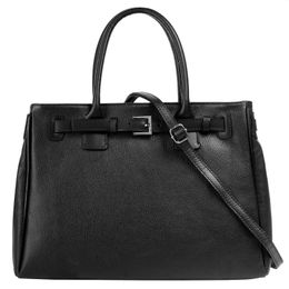 CLUTY Damen Henkeltasche, schwarz, Leder, leicht glänzend, unifarben, Taschen, echt Leder, Made in Italy