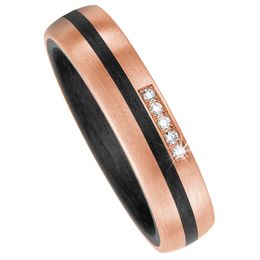 Jobo Damen Fingerring "Ring mit 5 Diamanten", 58, SI = kleine Einschlüsse, Carbon Diamanten Roségold 585, rosa, Carbon, Diamanten, Roségold 585,