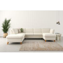 Wohnlandschaft Home Affaire, B:307cm H:86cm T:213cm, beige, 100% Polyester, Sofas, "Trelleborg U-Form", Federkern-Polsterung, wahlweise mit