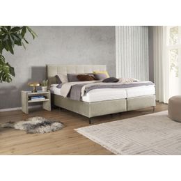 Boxspringbett Alina, B:180cm L:209cm, beige, Struktur fein TCM (100% Polyester), Jugendzimmer, Komplettbetten, "Elmar", mit gestepptem Kopfteil,