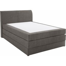 Boxspringbett Hapo, grau, Kopfteil, seitliche Unterbox und Obermatratze sind mit pflegeleichtem Feinstrukturstoff in Leinenoptik (100% Polyester)