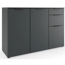 Kombikommode wimex, B:122cm H:84cm T:41cm, grau, Spanplatte, Schlafzimmer, Sideboards, "Level by fresh to go", 3-t&uuml;rig mit 2 Schubladen, soft-close