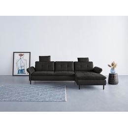 Ecksofa Inosign, B:267cm H:83cm T:174cm, schwarz, 100% Polyester, Wohnzimmer, Sofas, "Birkholm L-Form", Armlehnverstellung, auch in Easy Clean Bezug
