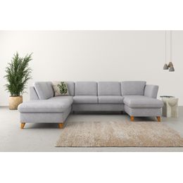 Wohnlandschaft Home Affaire, B:307cm H:86cm T:213cm, silber, 100% Polyester, Sofas, "Trelleborg U-Form", Federkern-Polsterung, wahlweise mit