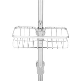 Duschablage Wenko, B:24cm H:6,2cm T:14cm, silber, ABS-Kunststoff, Metall, Regale, "Duschstangencaddy Floresta Eckig", Anbringung ohne Bohren und