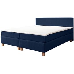 Boxspringbett Alina, B:161cm L:206cm, blau, Struktur fein TCM (100% Polyester), Jugendzimmer, Komplettbetten, inklusive Matratze und Topper, in