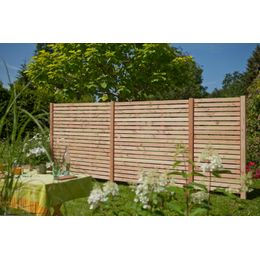 Kiehn-Holz Dichtzaun, H/L: 180cm x 4,86m, Pfosten: 4 Stk., beige, Zaunelemente, 3-tlg., LxH: 486x180 cm, mit 4 Pfosten