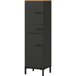 Midischrank Germania, B:34cm H:123cm T:34cm, braun, Badezimmer, Schr&auml;nke, "Yonkers", Hochwertige ABS-Kanten, Steggriffe, hohe F&uuml;&szlig;e aus Metall,