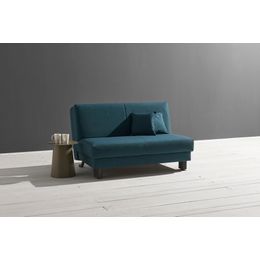 ell+ell Schlafsofa ELL + ELL, B:145cm T:100cm, blau, Wohnzimmer, Sofas, "Enny", Liegefläche Breite 120 oder 140 cm, Liegehöhe 45 cm, Füße schwarz