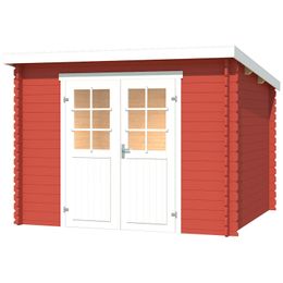 Gartenhaus Lasita Maja, rot, Holzwerkstoff, Gartenh&auml;user, "San Jose 230", Blochbohlenhaus 28mm, Fundamentmass 2750x2300, Schwedenrot