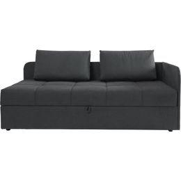 Schlafsofa Alina, B:205cm H:73cm T:95cm, grau, Chenille EQE (100% Polyester), Kinderzimmer, Sofas, "Marla", inkl. Stauraum & 2 Rückenkissen, Armlehne