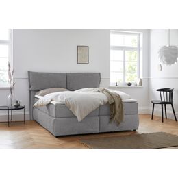 Boxspringbett Andas, B:188cm L:225cm, grau, Struktur weich (85% Polyester/15% Nylon), Komplettbetten, "Jenson", in 4 Farben, 4 Breiten, 3