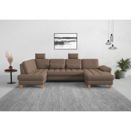 Sit & More Wohnlandschaft SIT & MORE, B:338cm H:88cm T:172cm, braun, 100% Polyester, Sofas, "Westham U-Form", wahlweise mit Bettfunktion, Bettkasten,