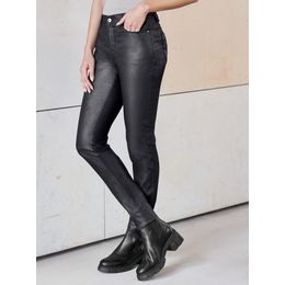 Heine Damen Lederimitathose, schwarz, Gr. 48, unifarben, 55% Baumwolle, 42% Polyester, 3% Elasthan, Hosen