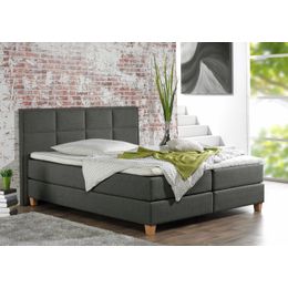 Boxspringbett Home Affaire, B:191cm L:209cm, grau, Struktur fein (100% Polyester), Komplettbetten, "Casey", in 5 Breiten, 3 Ausführungen, 2