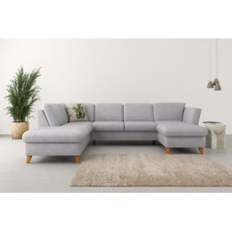 Wohnlandschaft Home Affaire, B:307cm H:86cm T:213cm, silber, 100% Polyester, Sofas, "Trelleborg U-Form", Federkern-Polsterung, wahlweise mit