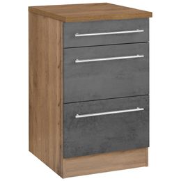 Unterschrank KOCHSTATION, B:50cm H:85cm T:60cm, grau, Küche, Schränke, "KS-Samos", 50 cm breit, mit 2 großen Auszügen