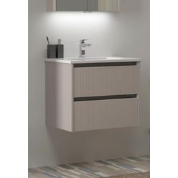 Waschtisch Welltime, B:61,5cm H:50cm T:46,5cm, grau, Holzwerkstoff, Keramik, Kunststoff, MDF, Badezimmer, Waschtische, "Urban", mit Keramik