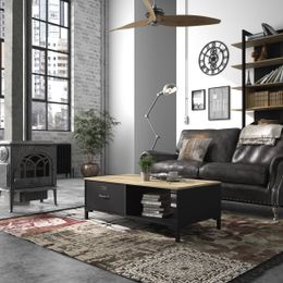 Couchtisch GAMI, B:110cm H:39,9cm T:59,6cm, schwarz, Spanplatte aus Pinus sylvestris, Wohnzimmer, Tische, "Manchester", mit einer Aufbewahrungsniesche