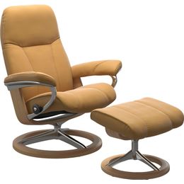 Fu&szlig;hocker stressless, B:54cm H:41cm T:39cm, gelb, Garten, Hocker, "Consul", mit Signature Base, Gestell Eiche