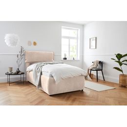 Polsterbett Andas, B:128cm L:225cm, beige, Struktur weich (85% Polyester/15% Nylon), Betten, "Jenson", als Bettgestell oder mit 3 Matratzenarten und