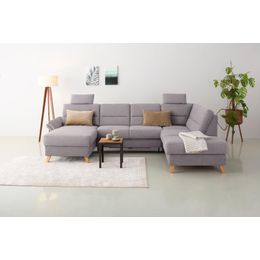 Wohnlandschaft Home Affaire, B:303cm H:90cm T:213cm, silber, 100% Polyester, Sofas, "Westerland U-Form", Federkern, wahlweise Bettfunktion, Stauraum